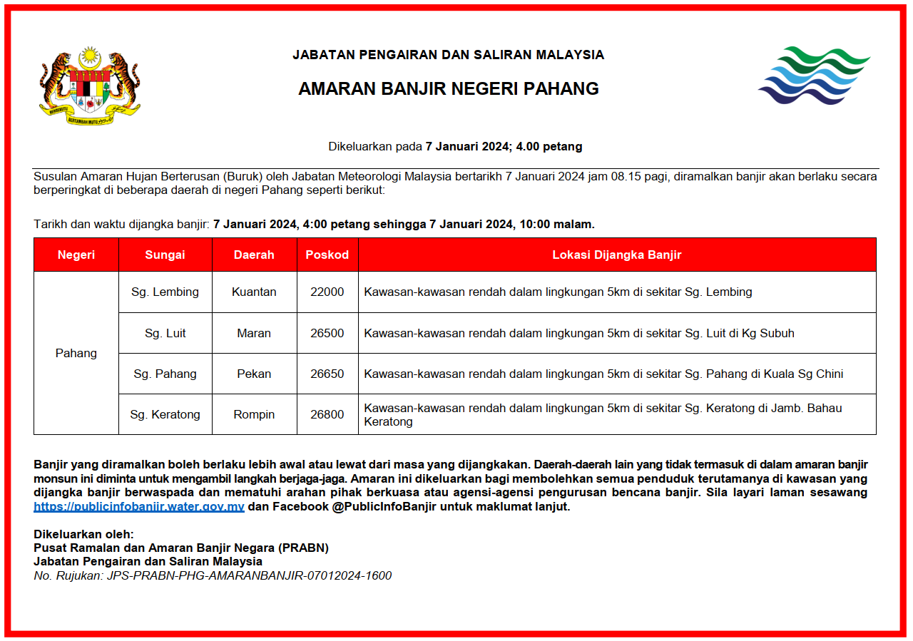 Amaran Banjir Terkini